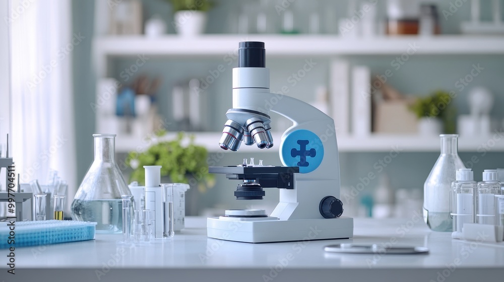 Flyer layout created in InDesign, set against a white science ...