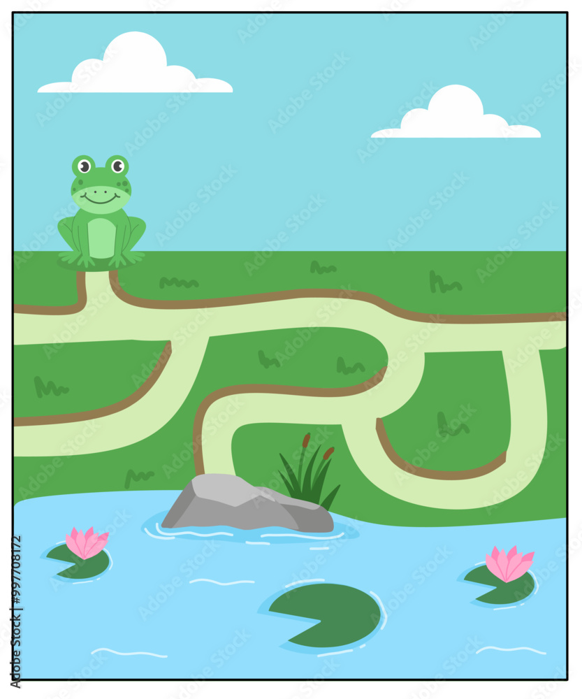 Maze worksheet full color in theme animal, frog labyrinth activity for ...