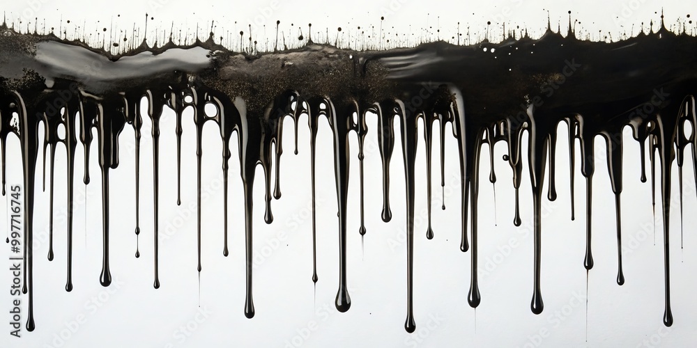 Viscous Black Liquid Dripping Close-Up on White Surface - Captivating ...