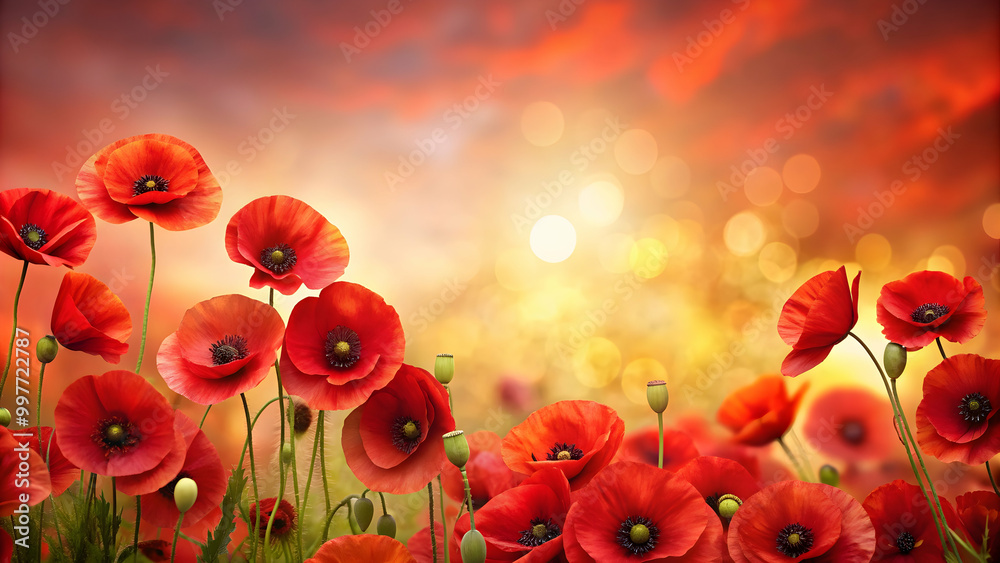 Remembrance Day background with red poppies and space for text ...