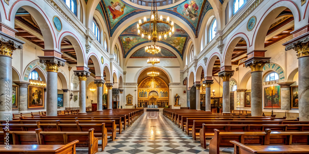 Interior of a catholic church featuring Apostle Paul in Damascus, Syria ...