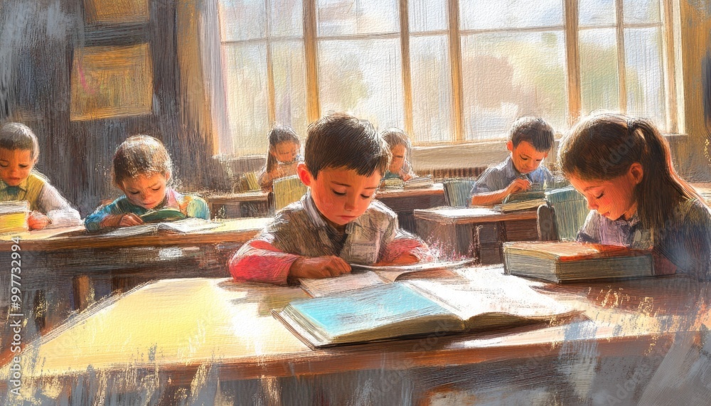 Illustration Children are learning together at school. Illustration ...