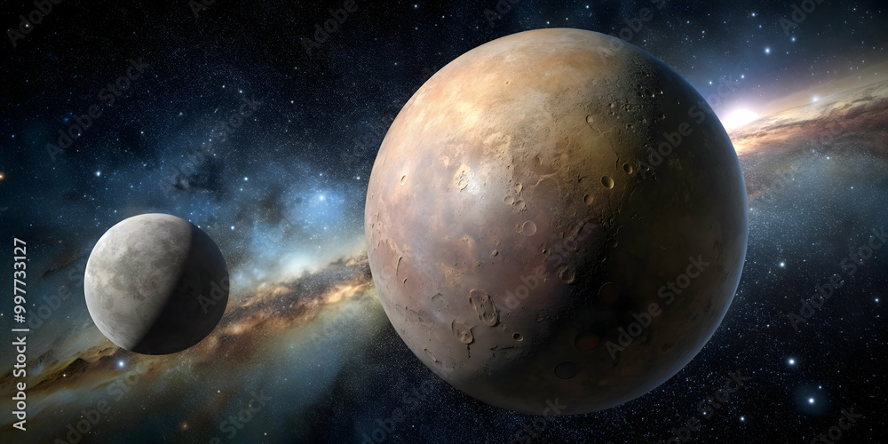 Artist's impression of the dwarf planet Makemake and its satellite Mk2 ...