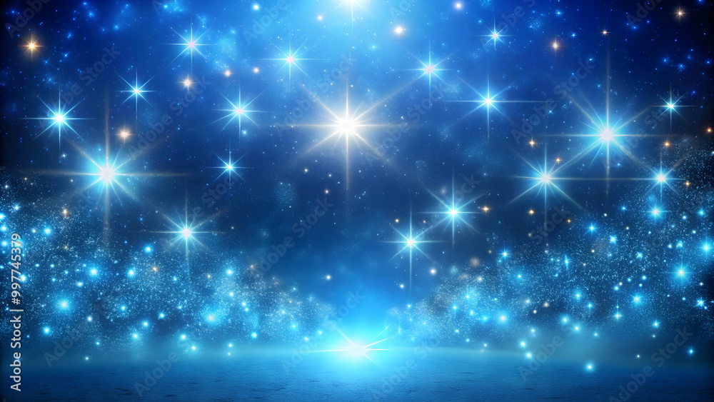 Magical blue night sky with shimmering lights and twinkling stars ...