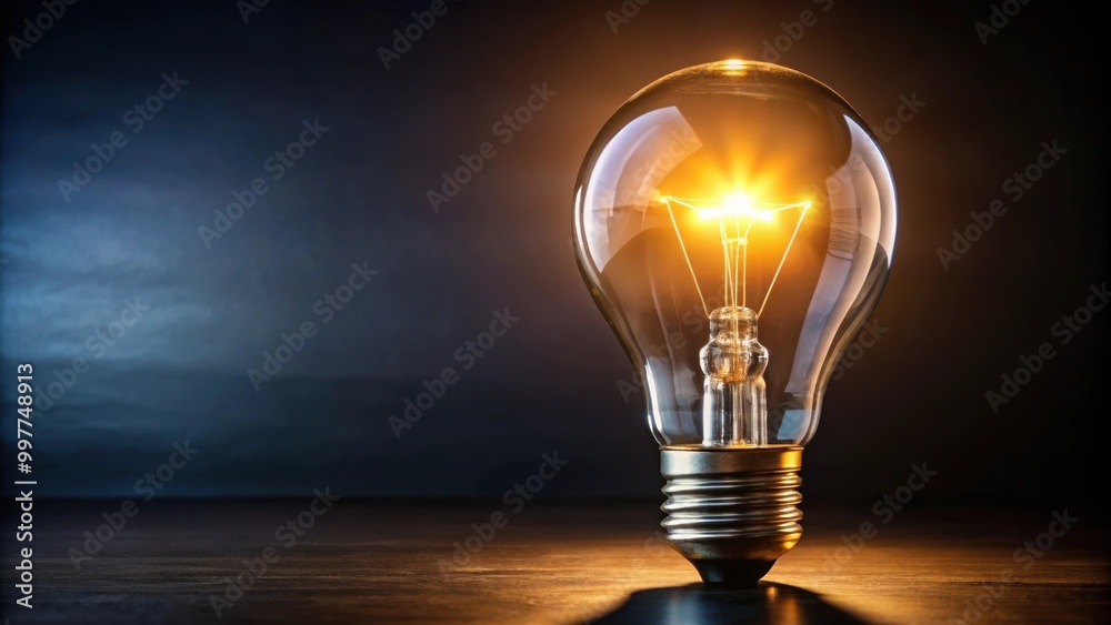 Bright light bulb on dark background , innovative, electricity ...