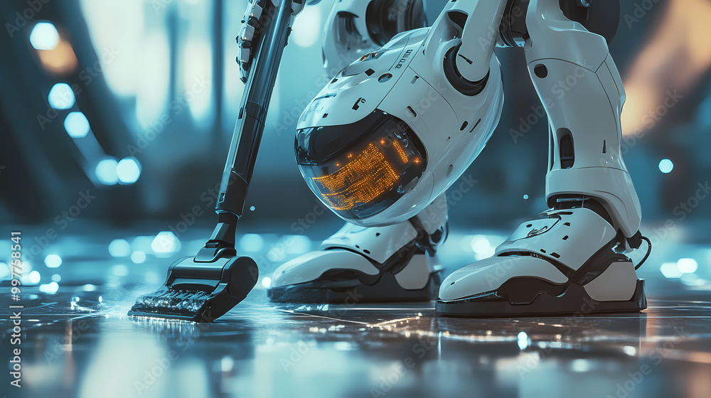 Futuristic 3d rendering of a cleaning robot efficiently vacuuming ...