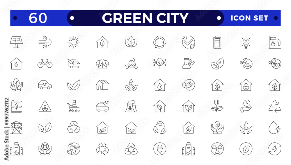 Green city Outline icons collection. UI icon set in a flat design ...
