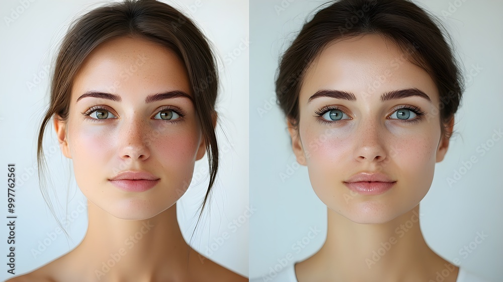 Pre- and post-nose job comparison, highlighting a wide nasal bridge and ...