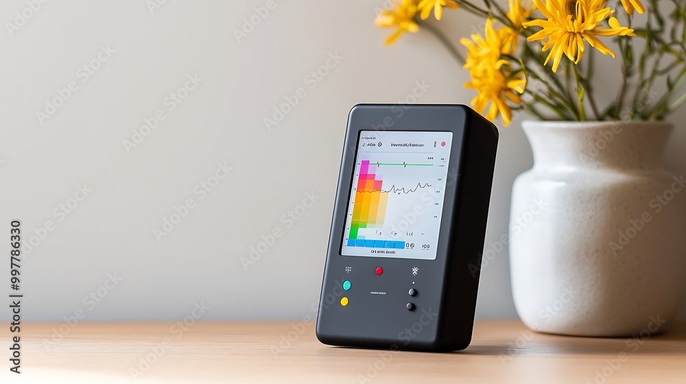 Handheld medical scanner displaying real-time data, clean background ...