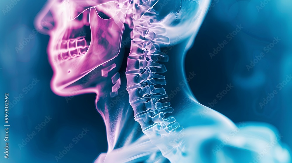X-ray image of the neck with visible signs of bone pain and joint ...