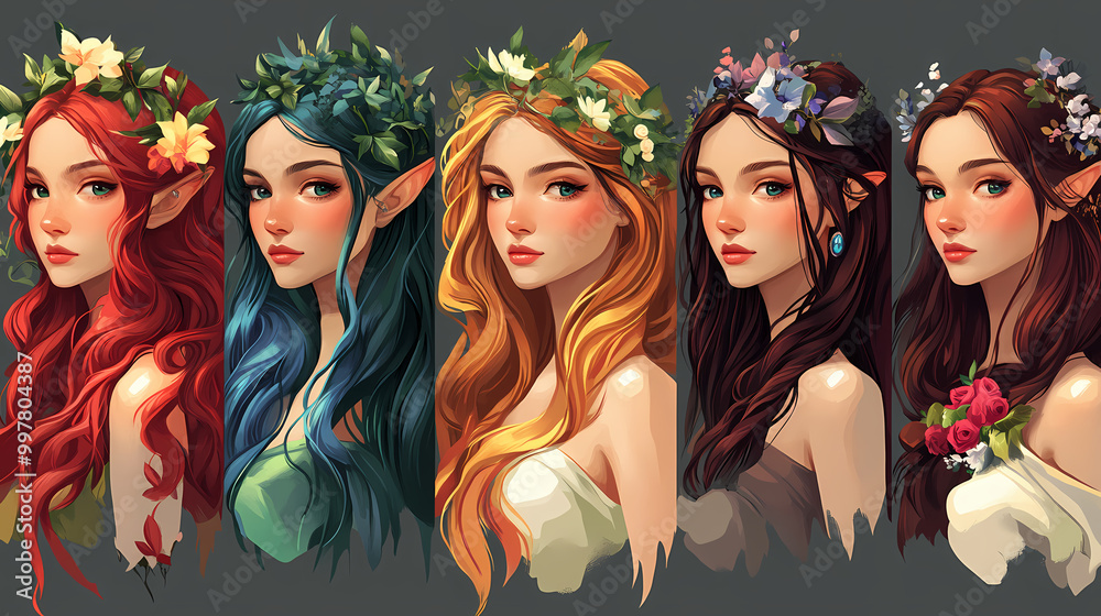 Women elf princess fairy tale beautiful face model collection set ...