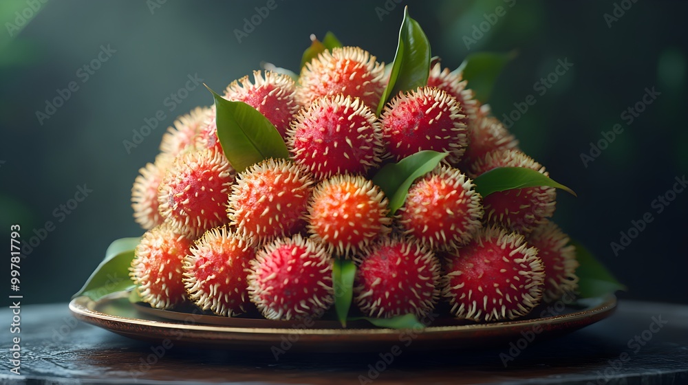 High-resolution image of a rambutan showcasing its unique spiky texture ...