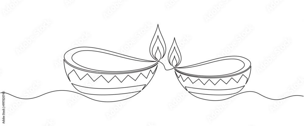 Vetor de Continuous one line drawing of oil lamp deepavali. One line ...