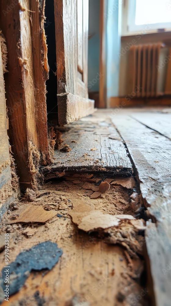 Damaged wooden floor due to termite infestation, Termite damage ...