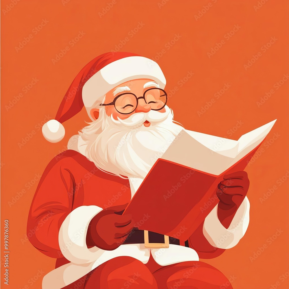 Santa Claus reading a letter flat design, top view, wish list theme ...