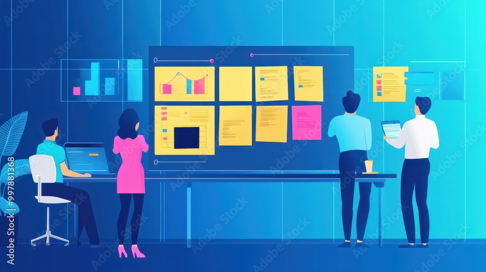 Agile scrum board with paper task for software development team, agile ...
