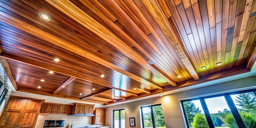 ภาพประกอบสต็อก Elegant Tongue and Groove Ceiling Design in a Modern ...