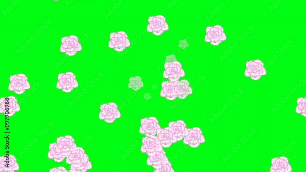 Animated pink roses falling softly on green screen background. Perfect ...