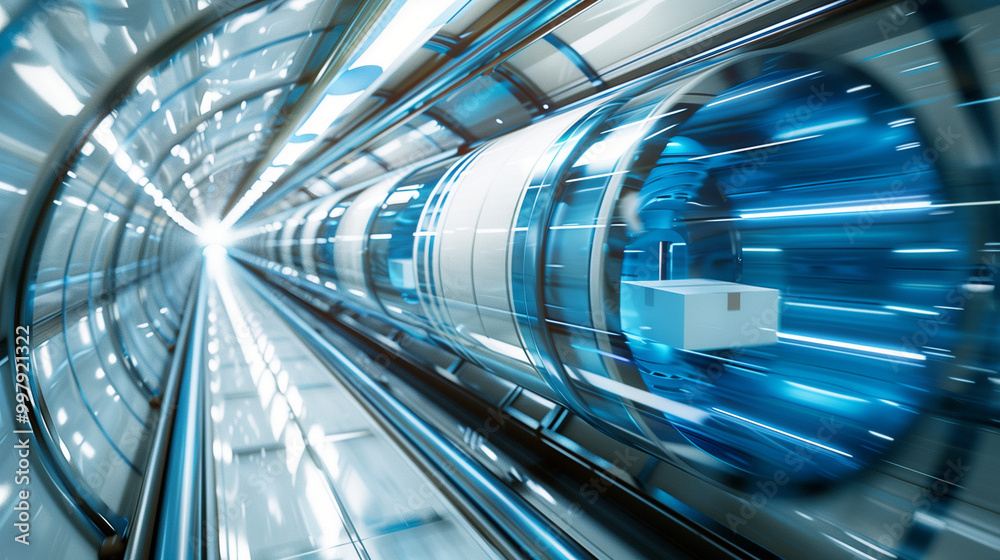 futuristic sci-fi style pneumatic tube for fast delivering of parcels ...