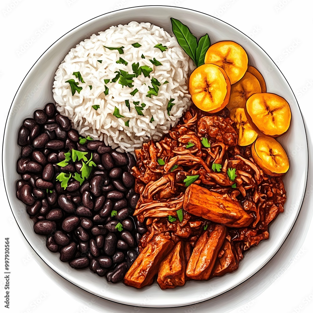 Venezuelan Pabellón Criollo A Traditional Dish of Rice, Black Beans ...