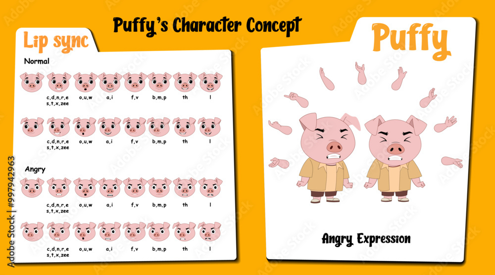 An angry pig cartoon character AKA Puffy. Little piggy cartoon vector ...