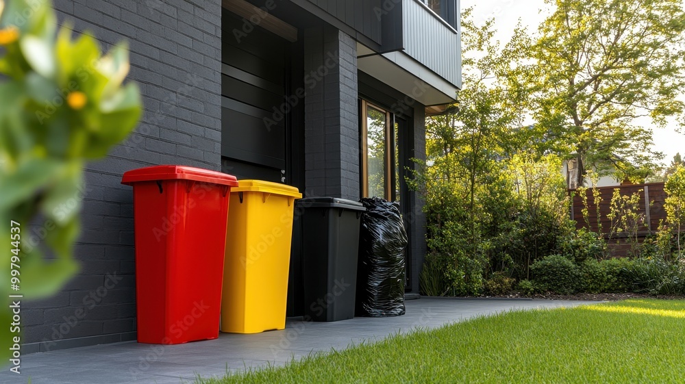 Different types of garbage bags and waste bin,recycling and separate ...