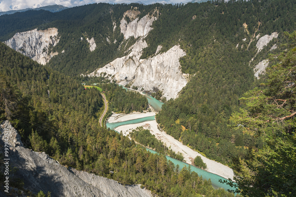 View into the Rhine Gorge, Ruinaulta, viewpoint near Versam, Anterior ...