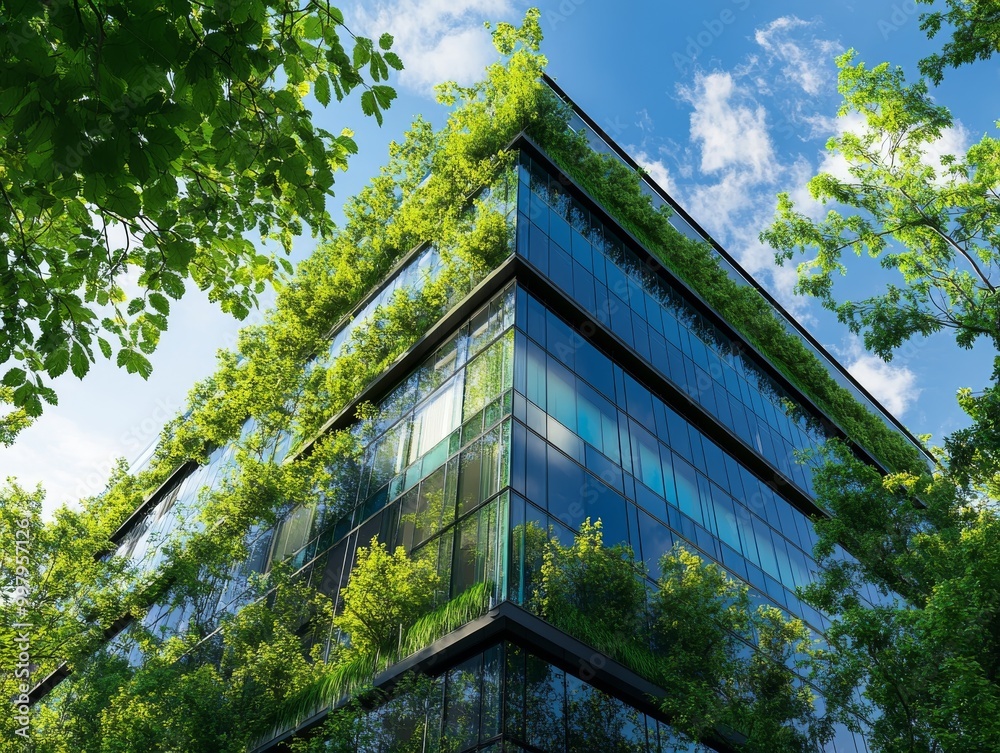 2408 118.A sustainable office building with glass facades surrounded by ...
