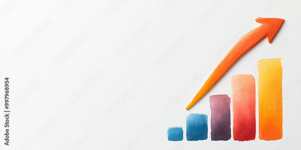 vibrant watercolor line graph with upward arrow symbolizes growth and ...