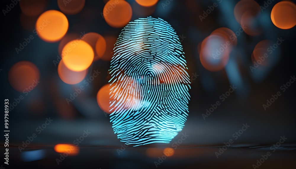 Holographic Fingerprint with 3D Effect and Soft Bokeh Lights in Digital ...