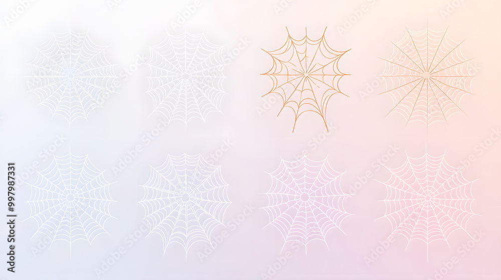 Simple pastel spider web set of icons with soft lines and light pastel ...