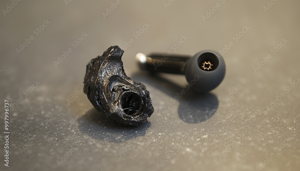 Melted headphones were subjected to intense heat, cables deformed ...