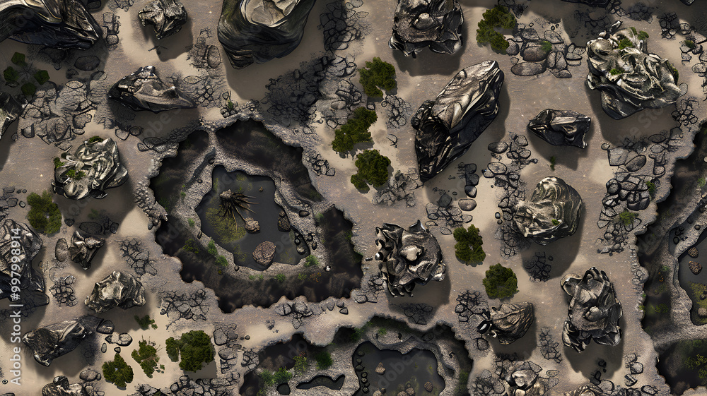 Mountainous Terrain Battle Map for Sci-Fi DnD, Top-Down Tabletop Role ...