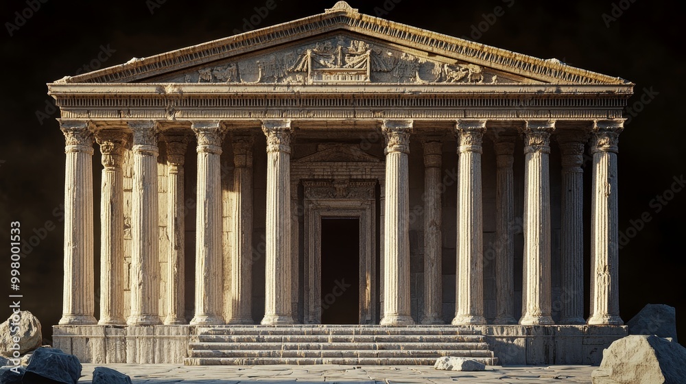 Ancient Roman temple, resembling the Greek Parthenon, with columns and ...