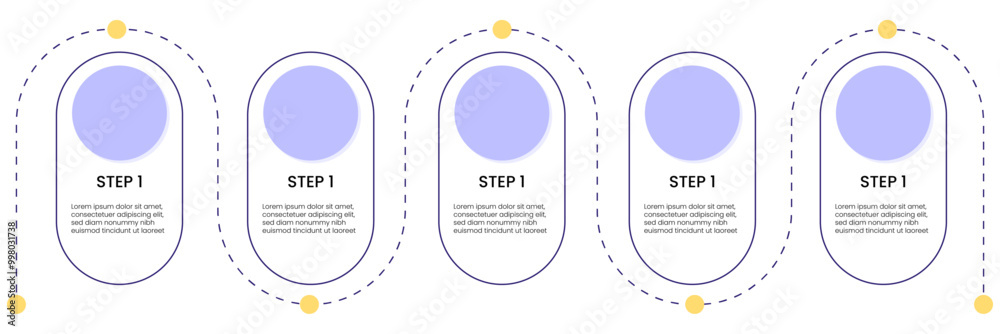 Blank white and purple vector infographic template. 5 steps Process ...