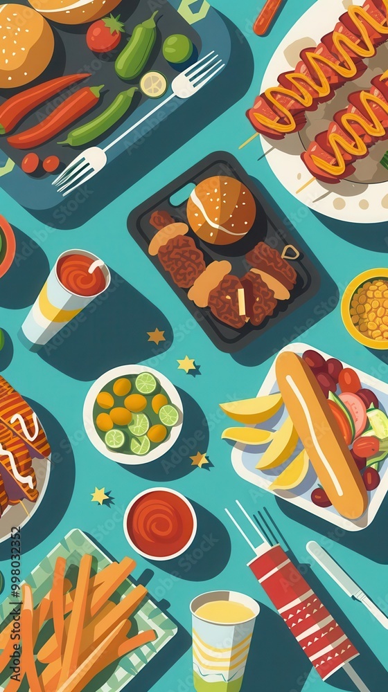 29 USA hushpuppies flat design bird's-eye view southern food theme ...