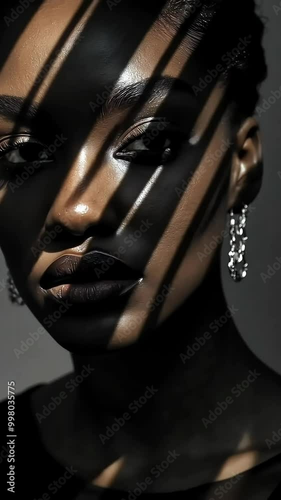 Young woman with dark lipstick and braided hair poses under dramatic ...