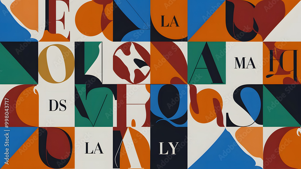 A geometric pattern formed from overlapping Spanish letters, creating ...