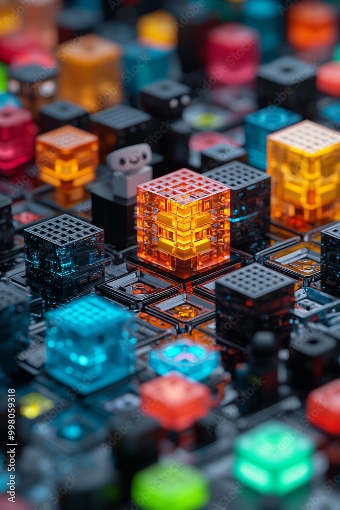 Create a voxel-style illustration of an interactive game board The ...