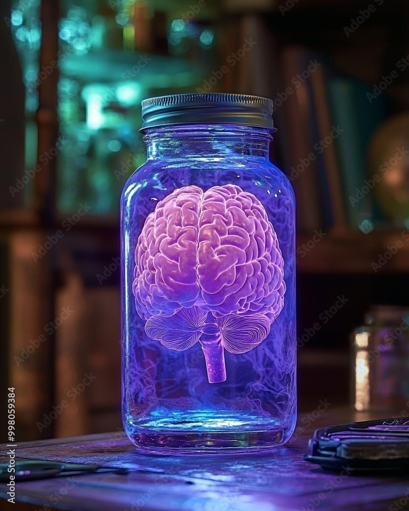 spooky scooby-doo style haunted medical lab with brain in jar backlight ...