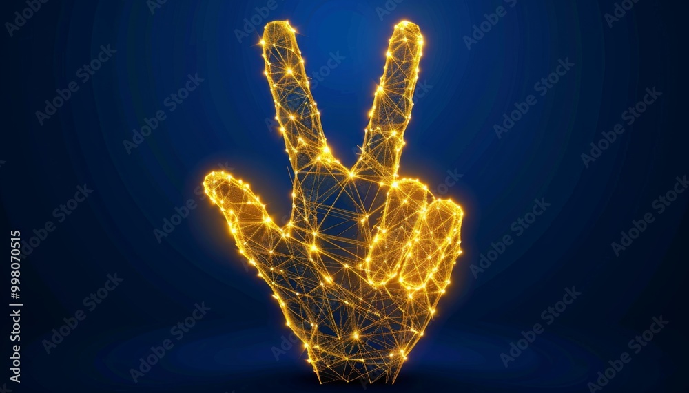 hand Peace Sign in low poly wireframe, global unity, technological ...
