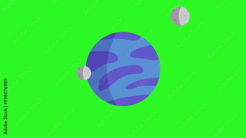 Animation of the Neptune planet with the moon moving around in a flat ...