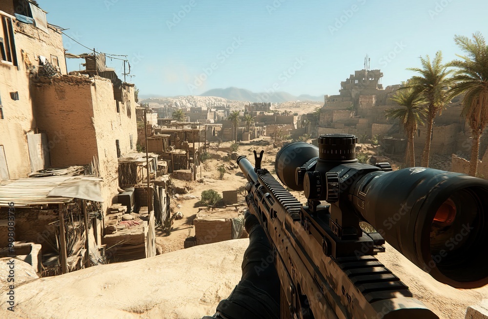 First-person shooter Video Game in a post-apocalyptic desert setting ...