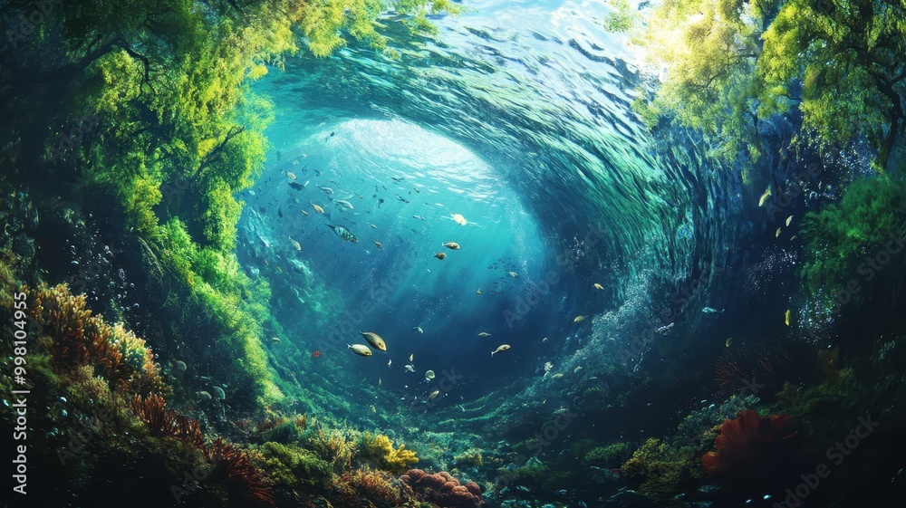 Planet Earth is floating over the ocean,Planet earth submerged and ...