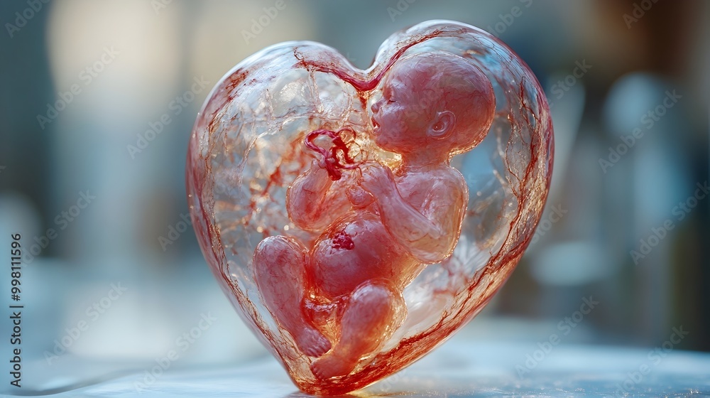 Transparent Depiction of First Trimester Fetus with Beating Heart Stock ...