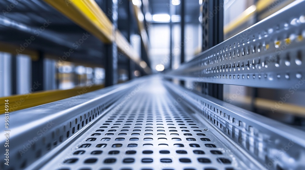 Metal cable tray transporting power and data cables through the server ...