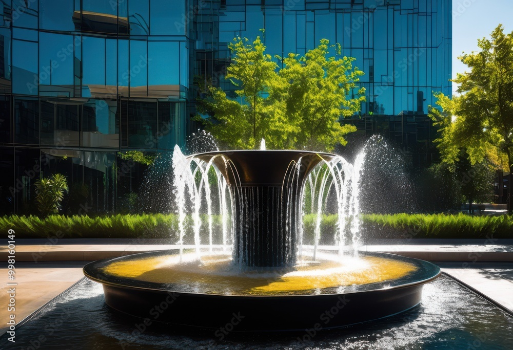 vibrant splash water from modern fountain design showcasing dynamic ...