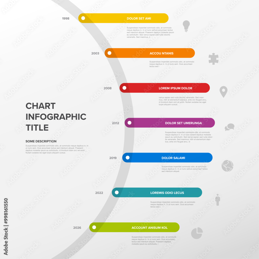Simple timeline template made of rainbow color thick line segments on ...