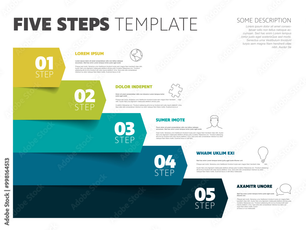 Five steps progress procedure infochart template with descriptions ...