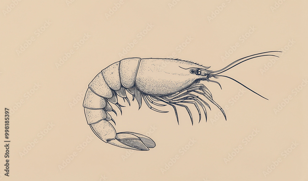 Seafood, shrimp prawn. Vintage retro print, black white seafood shrimp ...